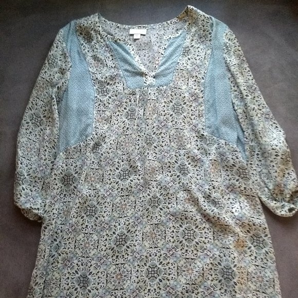 J. Jill | Tops | J Jill Bluewhite Diamond Print Tunic Blouse Soft ...